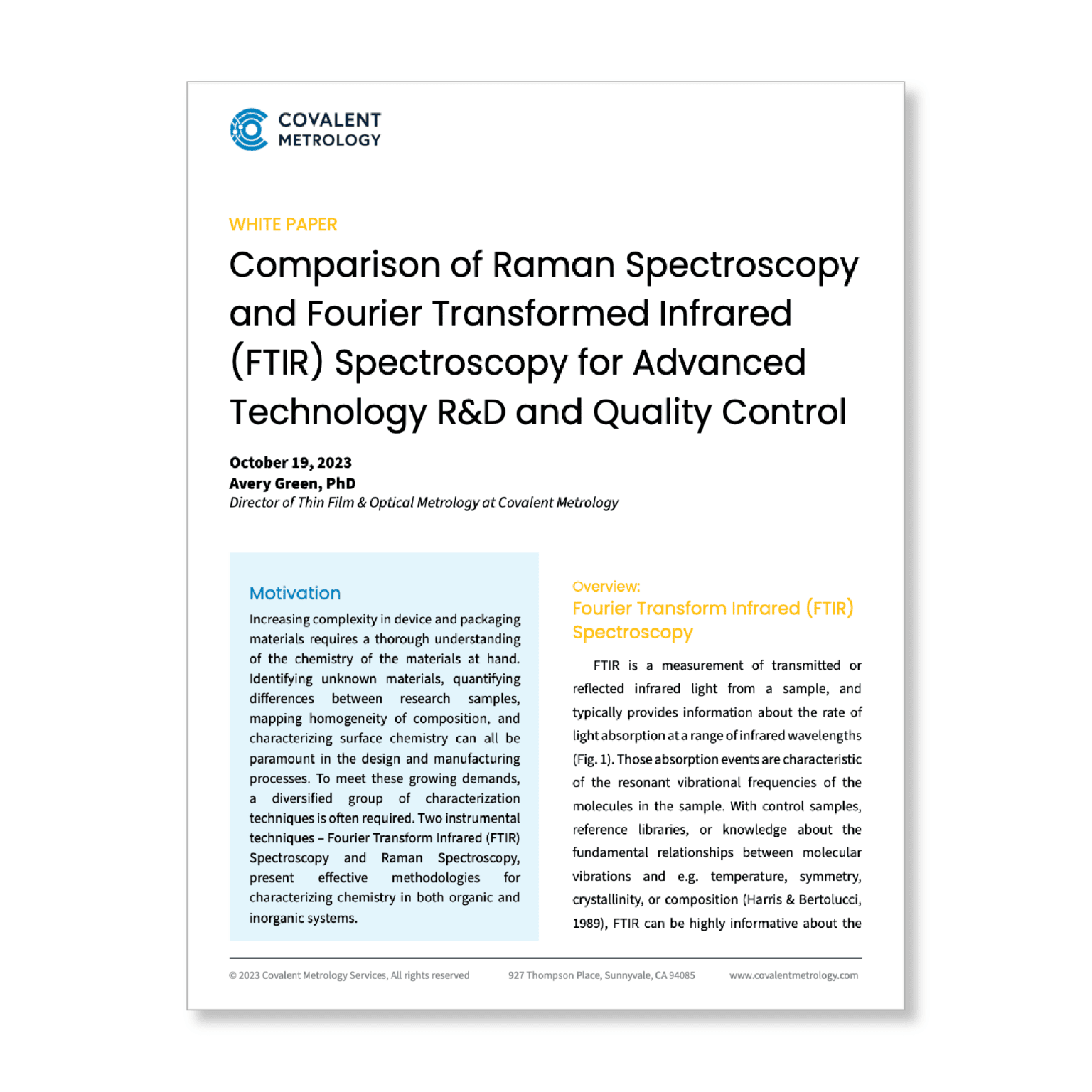 Comparison of Raman Spectroscopy and Fourier Transformed Infrared (FTIR ...